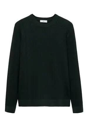 Mango MANGO Ribbed Crewneck Sweater Dark Green