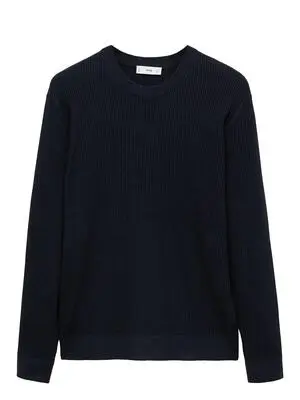 Mango MANGO Ribbed Crewneck Sweater Dark Navy