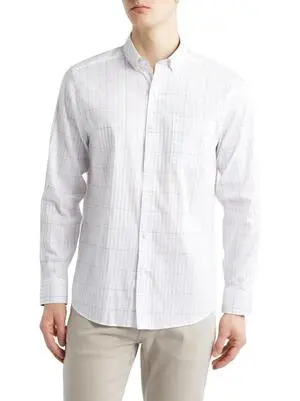 Johnston & Murphy Xc4® Windowpane Print Performance Button-down Shirt - White Multi