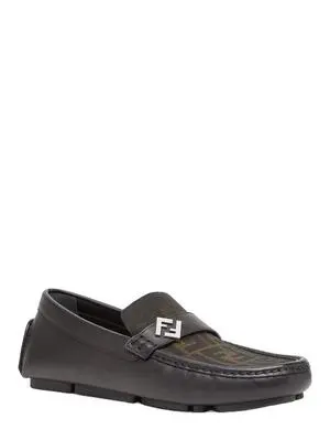 Fendi Ff Square Driving Loafer - Tobacco/ Nero