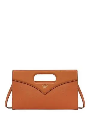 Mcm Embossed Leather Tote - Cognac