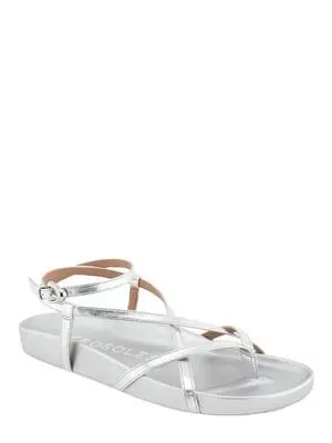 Aerosoles Leera Ankle Strap Flat Sandal Silver Metallic Faux Leather