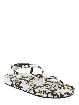 Aerosoles Leera Ankle Strap Flat Sandal White/ Black Printed Floral