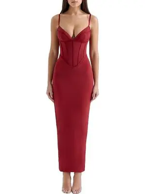 House Of Cb Romy Corset Maxi Dress - Red Dahlia