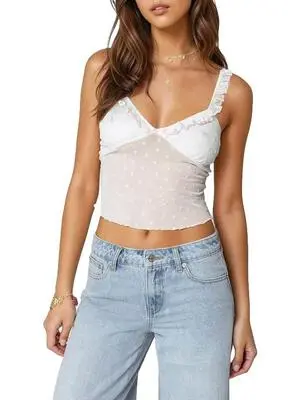 EDIKTED Posey Heart Embroidery Mesh Tank - White