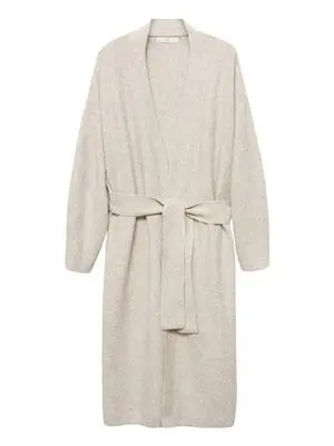 Mango MANGO Longline Tie Belt Cardigan Beige