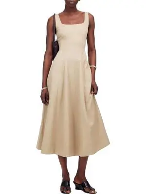 Madewell Seamed Square Neck Sleeveless Midi Dress - Heritage Khaki