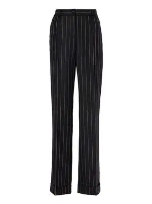 Dolce & Gabbana Striped Wool Straight Leg Trousers - Black
