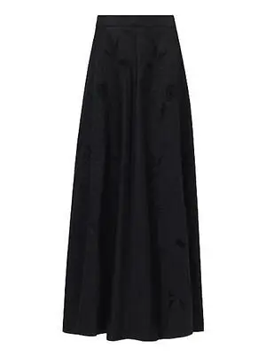 LEEM Embroidered Wide-hem Midi Skirt - Black