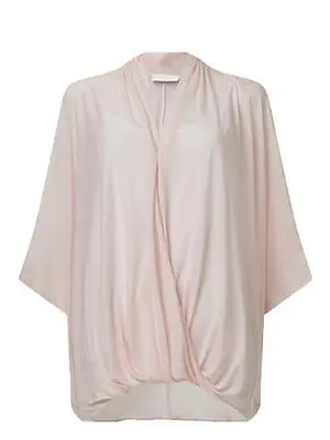 LEEM Wrap-detail Short-sleeve Jersey Top - Pink