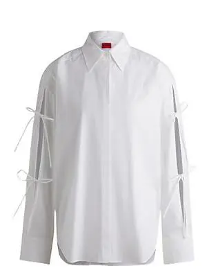 Hugo Bow-embellished Long-sleeve Cotton Shirt - White