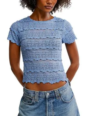 Free People Angelina Lace Tee Allure Blu