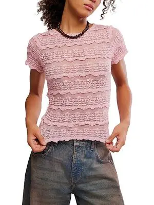 Free People Angelina Lace Tee - Blushing