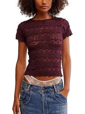 Free People Angelina Lace Tee - Wine