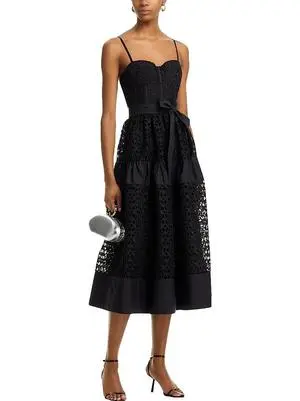Aqua Eyelet Midi Dress - Black