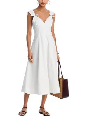 Aqua Cotton Poplin Midi Dress - White