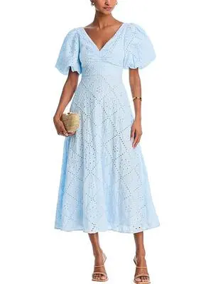 Aqua Eyelet Midi Dress - Sky Blue