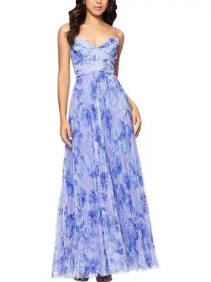 Aqua Printed Tulle Dress - Blue Multi