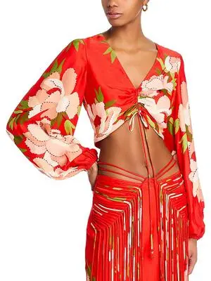 Farm Rio Peony Cropped Top - Peony Red