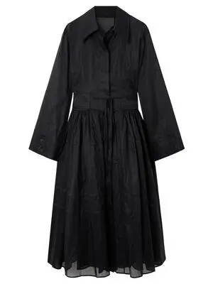 JIL SANDER Gathered Cotton-poplin Midi Shirt Dress - Black
