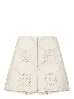 Veronica Beard Jazmin Laser-cut Cotton Shorts - White