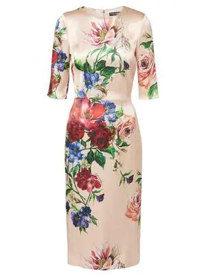 Dolce & Gabbana Floral Print Satin Midi Dress - Multicoloured