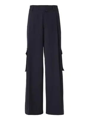 Dries Van Noten High-rise Wool Wide Leg Cargo Trousers - Blue