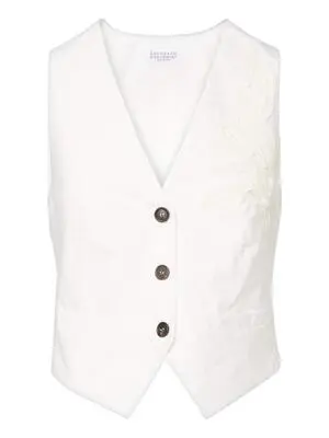 Brunello Cucinelli Cotton-blend Poplin Vest With Monili Applique - Beige