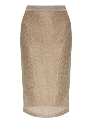 Tory Burch Tory Burch Metallic Mesh Skirt Beige