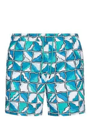ORIGINAL PENGUIN All Over Print Wavy Check Swim Trunk - Crystal Blue