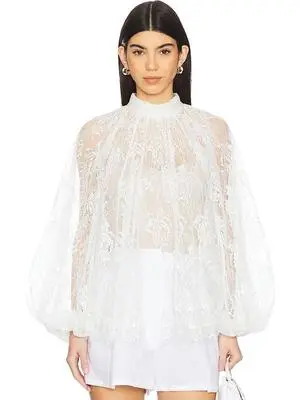 Hemant & Nandita Lace Mock Neck Puff Sleeve Top With Cami - White