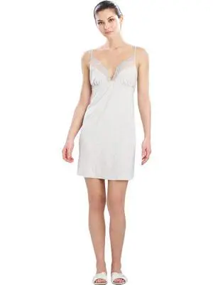 Natori Feathers Essentials Lenzing Ecovero Viscose Lace Applique Chemise - Gray