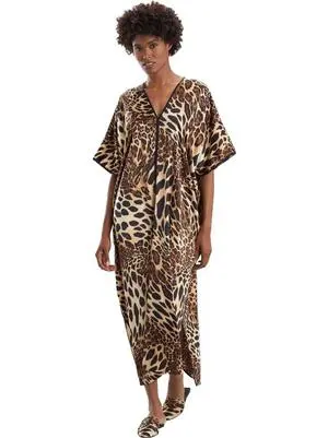 Natori Luxe Leopard Printed Kaftan - Neutral