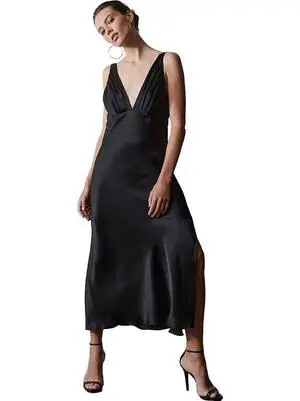 Natori Key Essentials Silk V-neck Slip Dress - Black