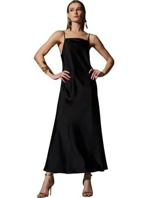 Natori Luxe Charmeuse Slip Dress - Black