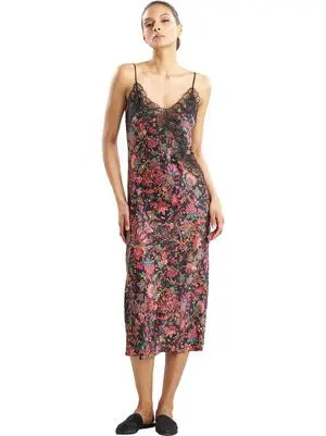 Natori Printed Charmeuse Slip Dress - Black / Floral / Multicolor