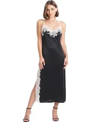 Natori Enchant Lace Slit Slip Dress - Black