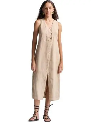 REISTOR Straight Hemp Dress With Front Slit - Neutral