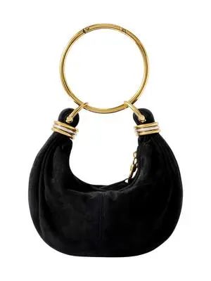 Chloé Small Embellished Leather-trimmed Suede Shoulder Bag - Black