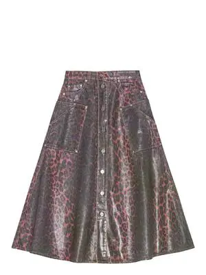 GANNI Leopard-print Midi Skirt - Grey