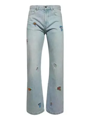 Casablanca Embroidered Wide-leg Jeans - Blue