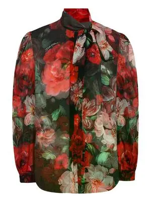 Dolce & Gabbana Rose-print Chiffon Blouse - Black