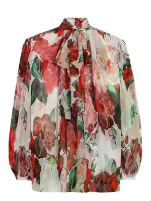 Dolce & Gabbana Rose-print Chiffon Blouse - White