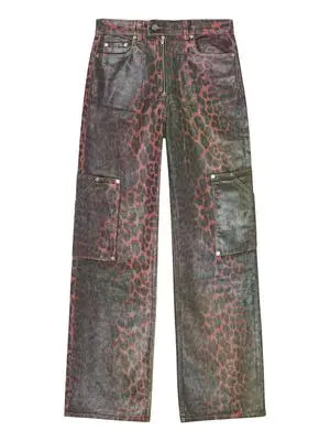 GANNI Leopard-print Jeans - Red