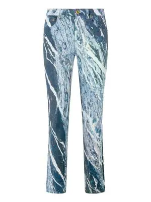 Roberto Cavalli Marble-print Straight-leg Jeans - Blue