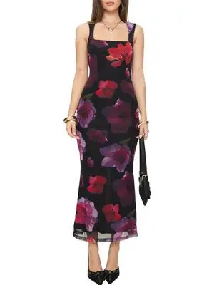 Princess Polly Eviana Floral Mesh Maxi Dress - Black