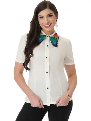 Unique Vintage Unique Vintage Embroidered Collar Blouse White