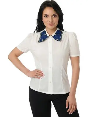 Unique Vintage Unique Vintage Embroidered Collar Blouse White/blue