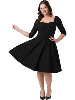 Unique Vintage Swing Dress With Pleated Bust Black