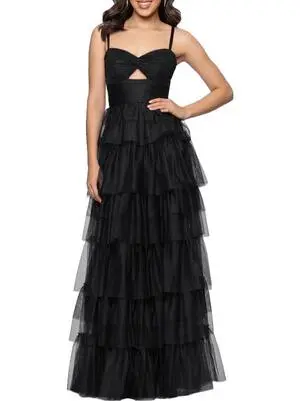 BLONDIE NITES Tiered Ruffle Tulle Gown - Black